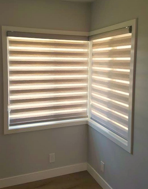 brown combi shade – corner window – Korner Stone Blinds & Shutters