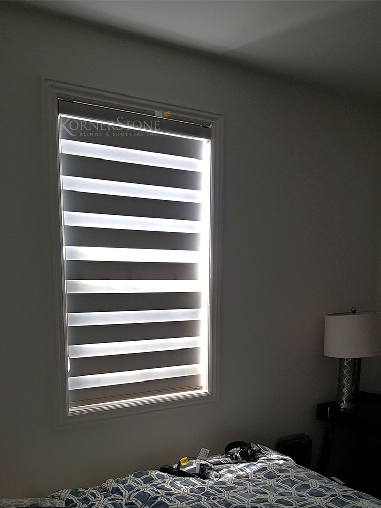 Black Out Combi Shade Gray Bedroom – Korner Stone Blinds & Shutters