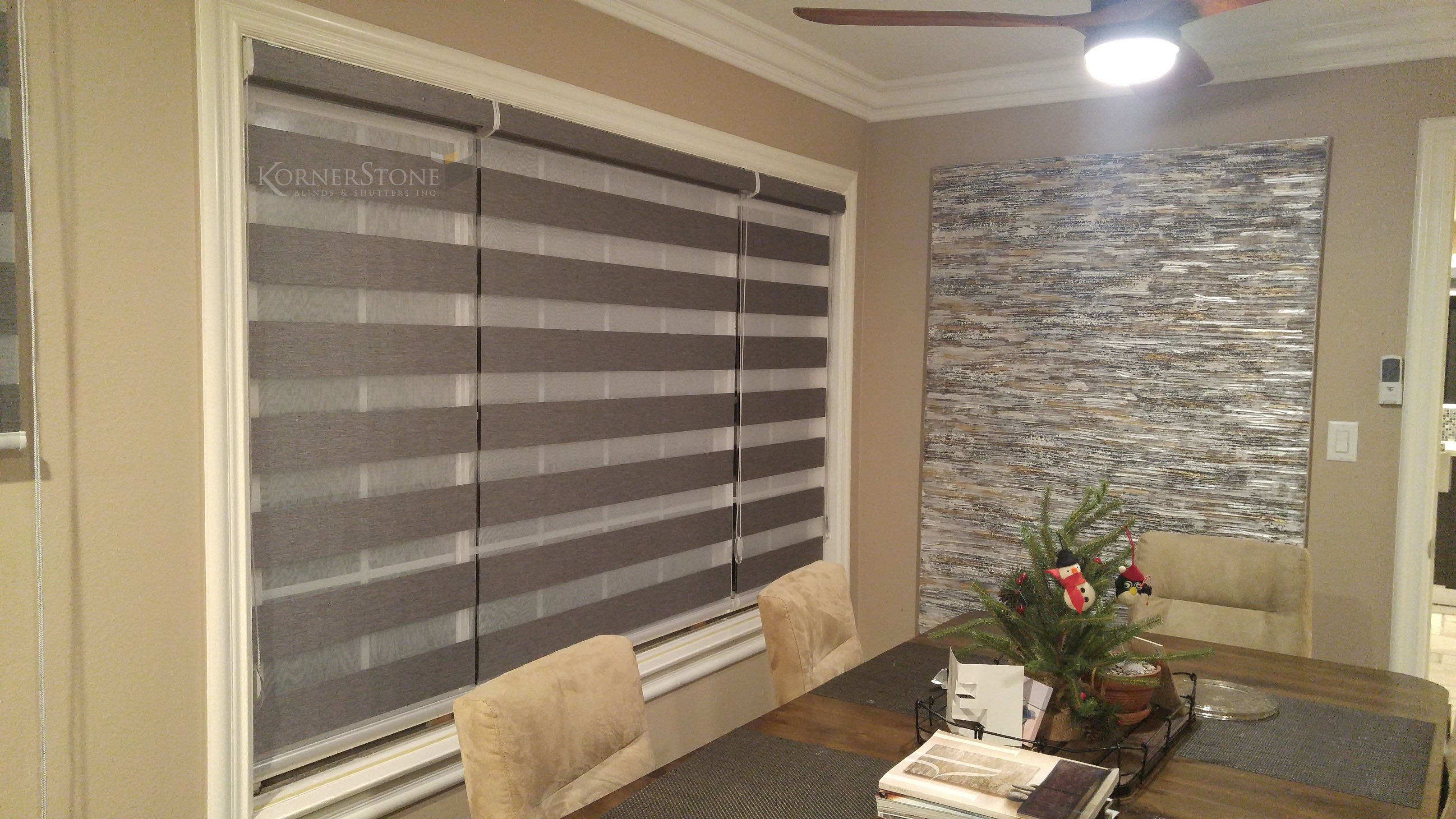 Blackout Gray Combi Shade – Opened – Korner Stone Blinds & Shutters